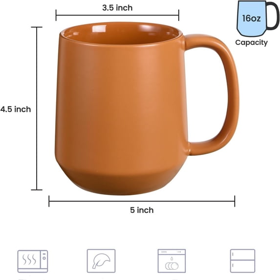 Ceramic Coffee Mug, 16 oz Large Coffee Cup, Tea Mug with Handle, Flat ...