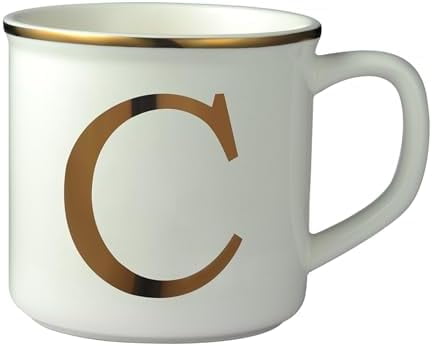 Ceramic Coffee Mug 16 oz, Monogram Coffee Cup, Golden Initial Tea Mug ...