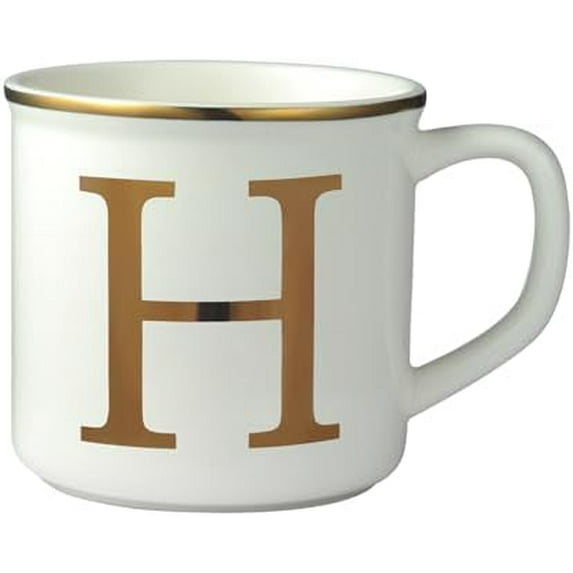 Ceramic Coffee Mug 16 oz, Monogram Coffee Cup, Golden Initial Tea Mug ...
