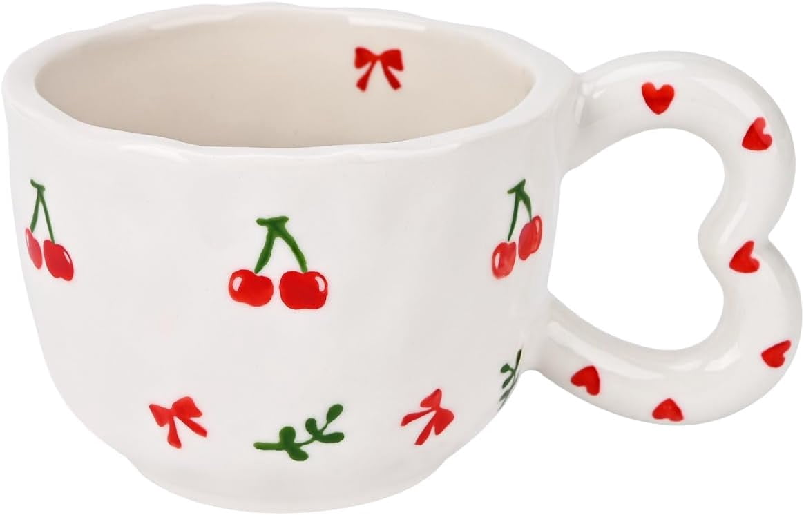 Ceramic Coffee Mug, Cute Creative Heart Handle Mug Design for Home and ...