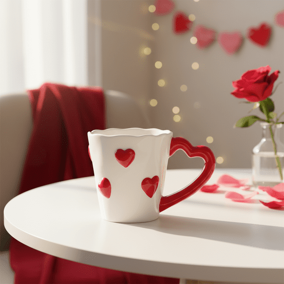 Ceramic Coffee Mug Elegant 3D Heart Shaped Embossed Teacup with ...