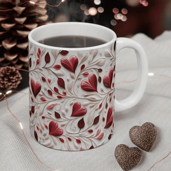 Ceramic Coffee Mug, Heart Pattern Design, Aesthetic Latte & Tea Cup ...