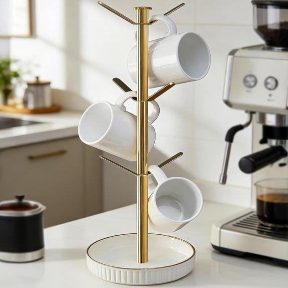 Ceramic Coffee Mug Holder,Extra-Large and Stable, Fits 20oz Mugs, Gold ...