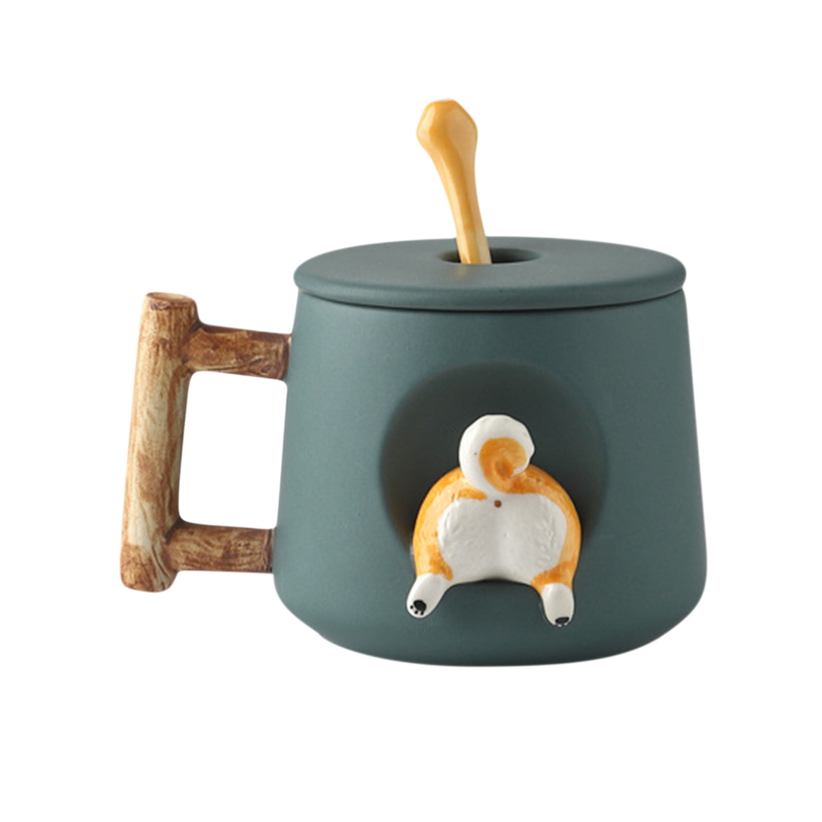 Ceramic Coffee Mug with Lid Spoon | Shiba Inu Dog Design | 420ml Large ...