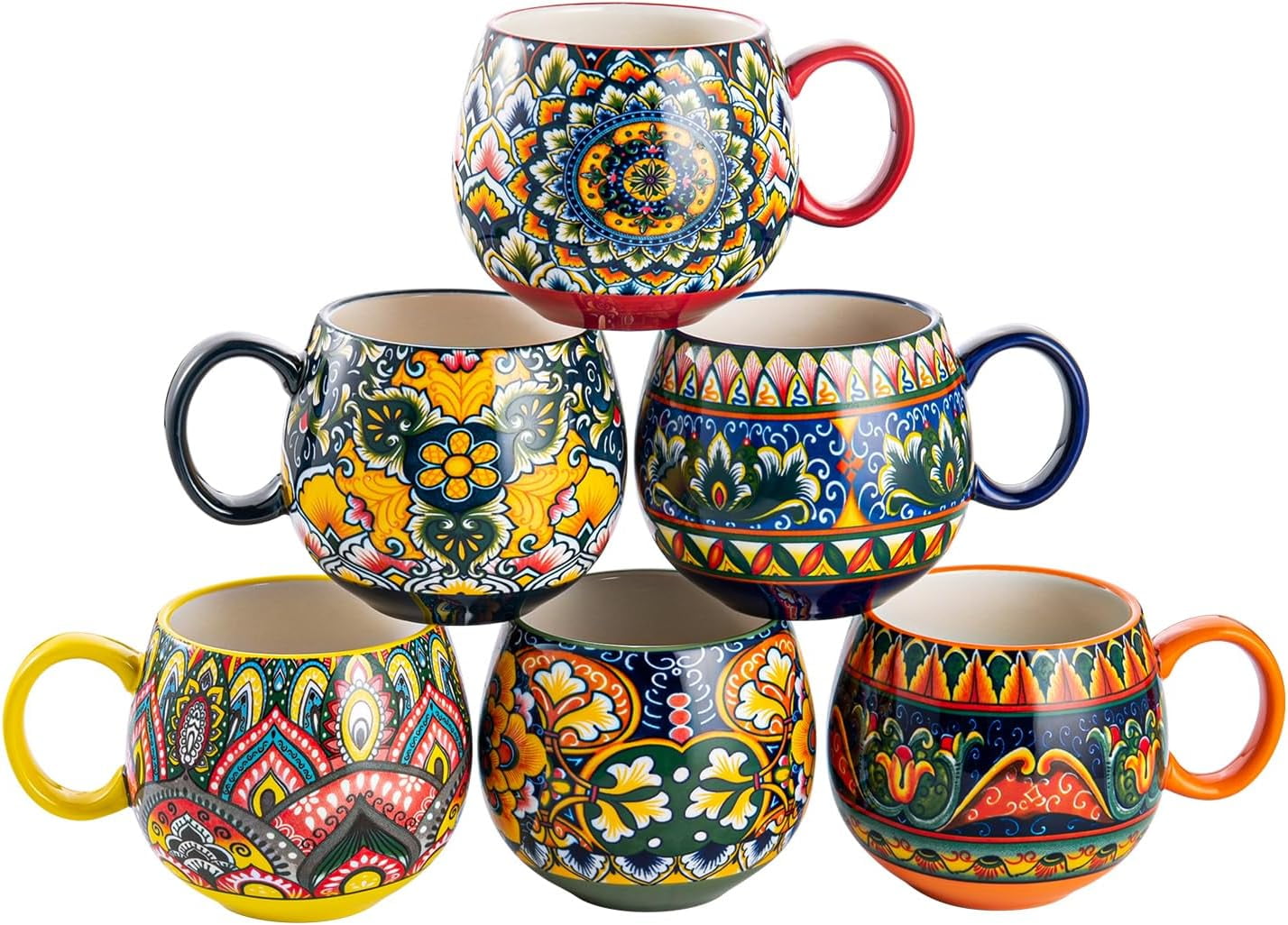 Ceramic Coffee Mug Set of 6, 20 oz Colorful Coffee Cup with Handle ...
