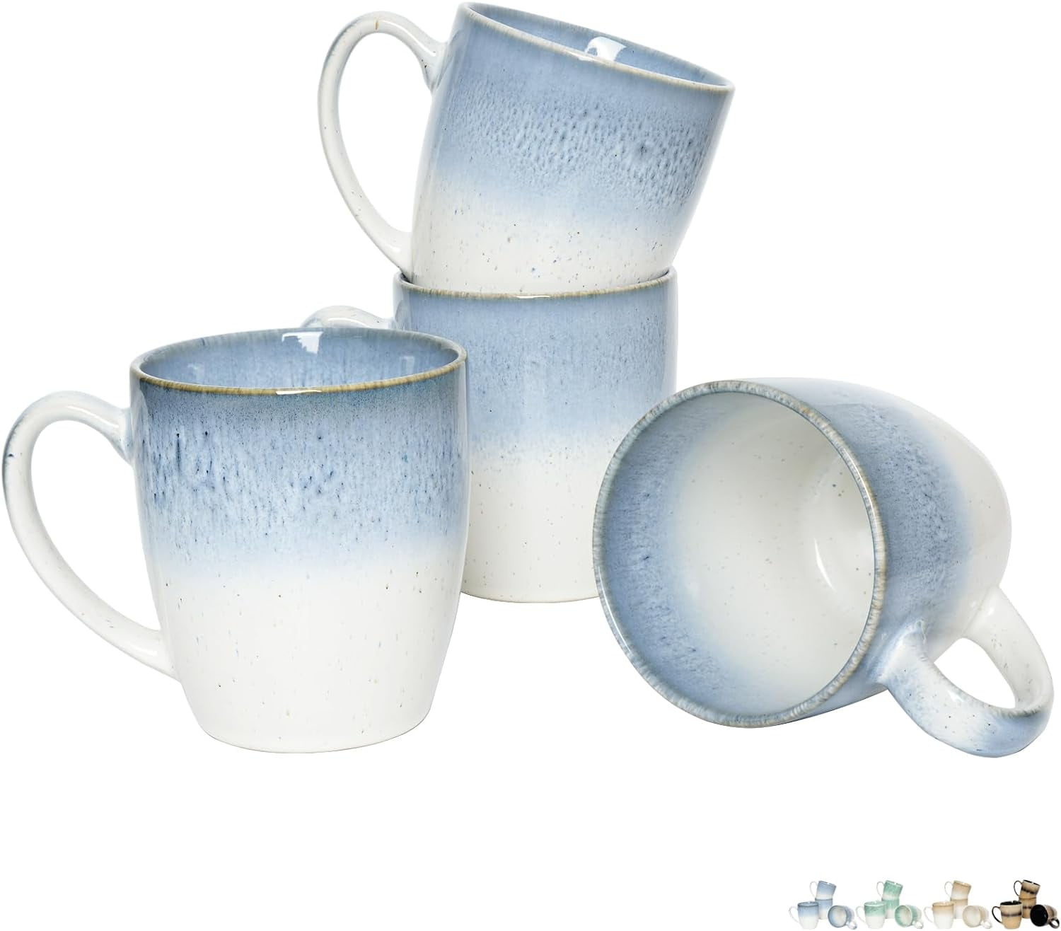 Ceramic Coffee Mug Set of 4 - 17 oz Tea Cups in 4 Colors - Dishwasher ...