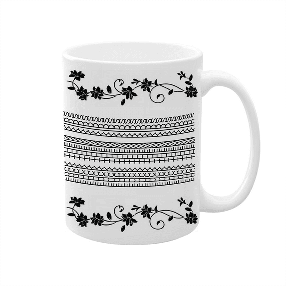 Ceramic Coffee Mug With Geometric Pattern And Botanical Motif Large ...