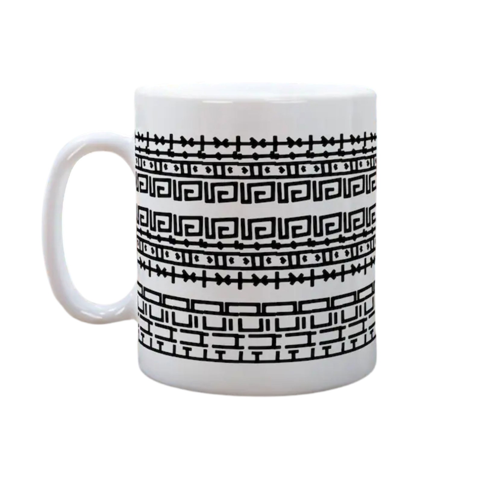 Ceramic Coffee Mug with Black and White Geometric Pattern, 11oz ...