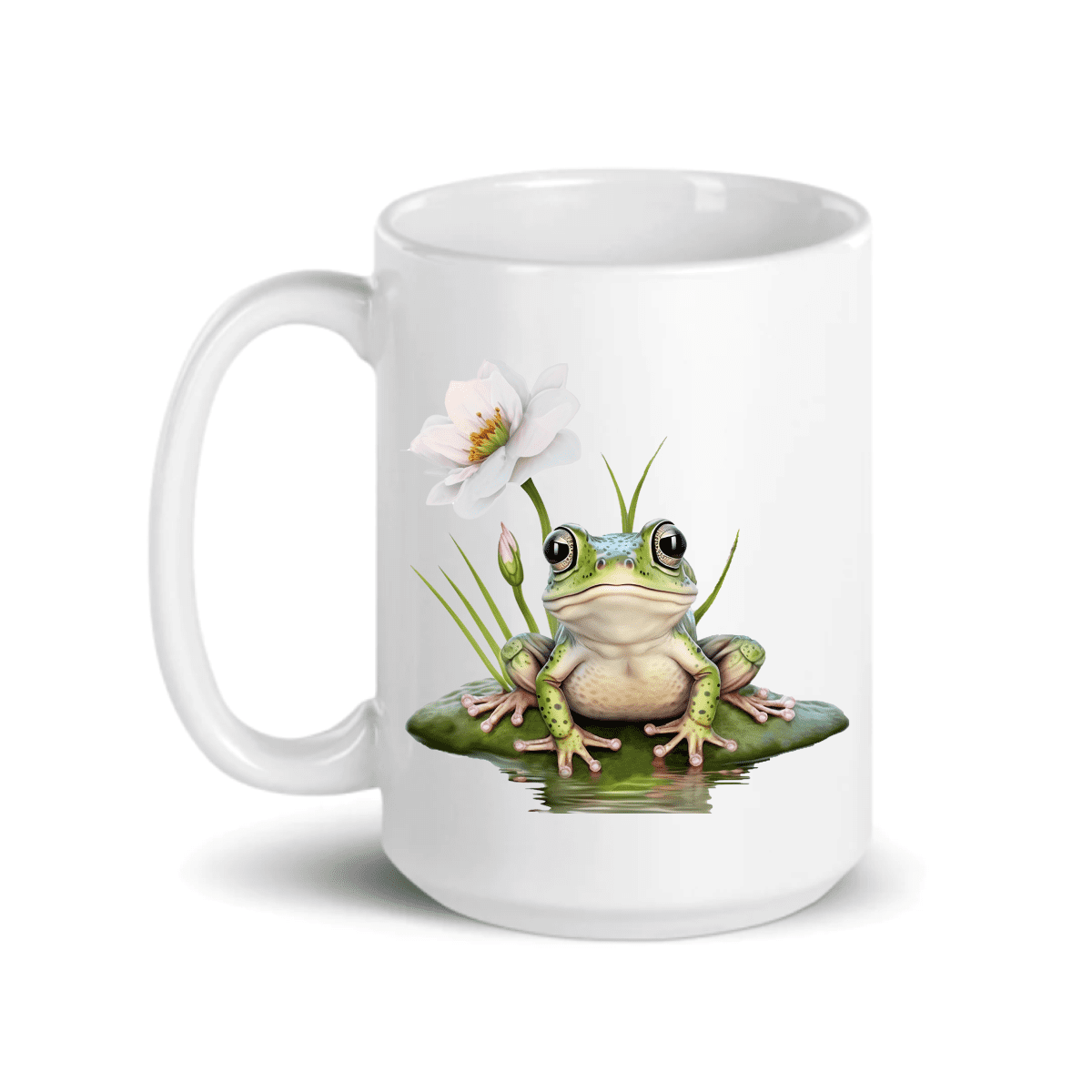 Frog on Lilypad and Flower Ceramic Coffee Mug - Frog Gift for Women and ...