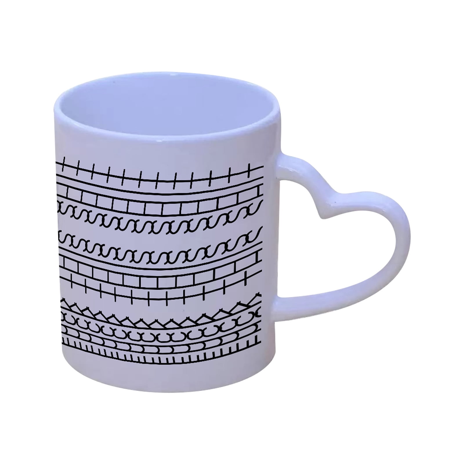 Ceramic Coffee Mug with Heart-Shaped Handle, Elegant Black Pattern ...