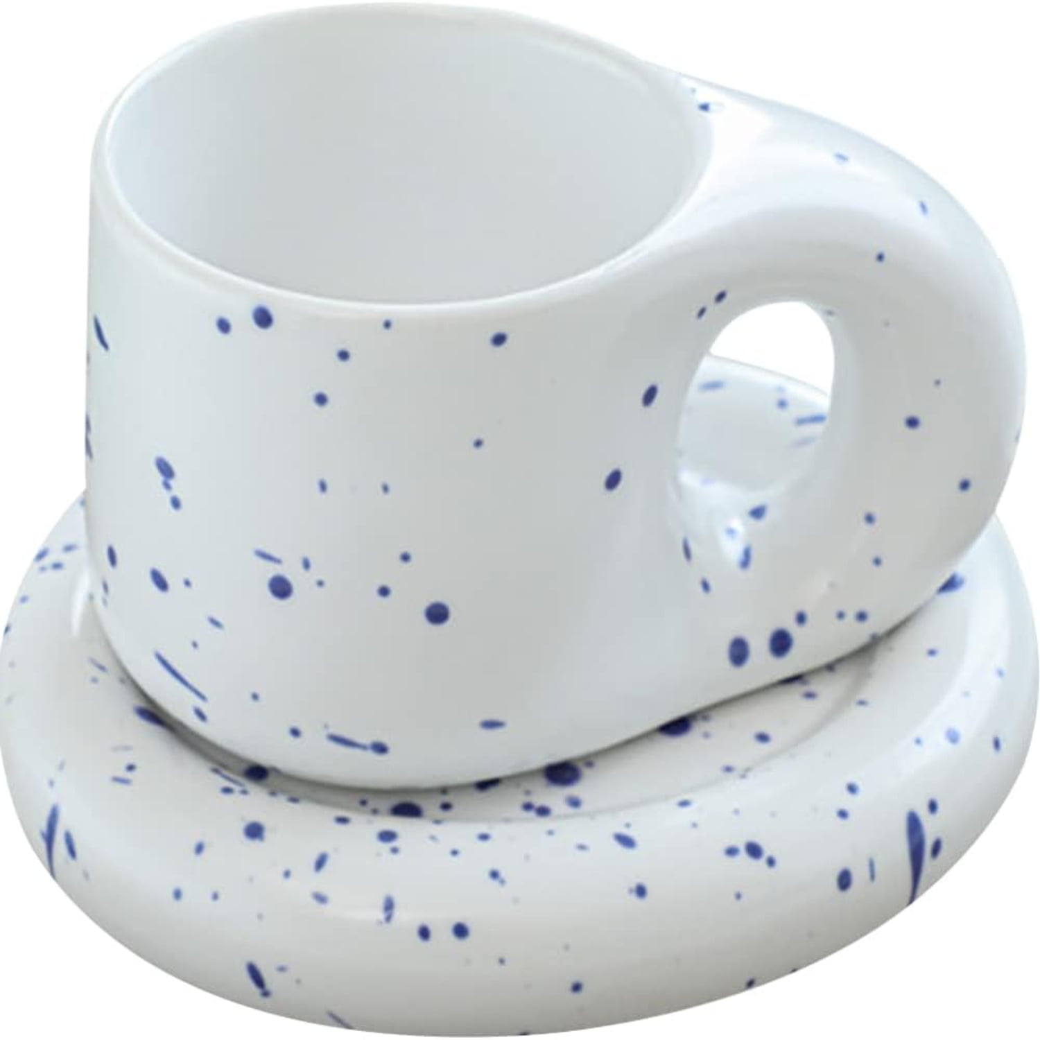 Ceramic Coffee Mug with Plate - Coffee Cup with Handle Cappuccino Mug ...