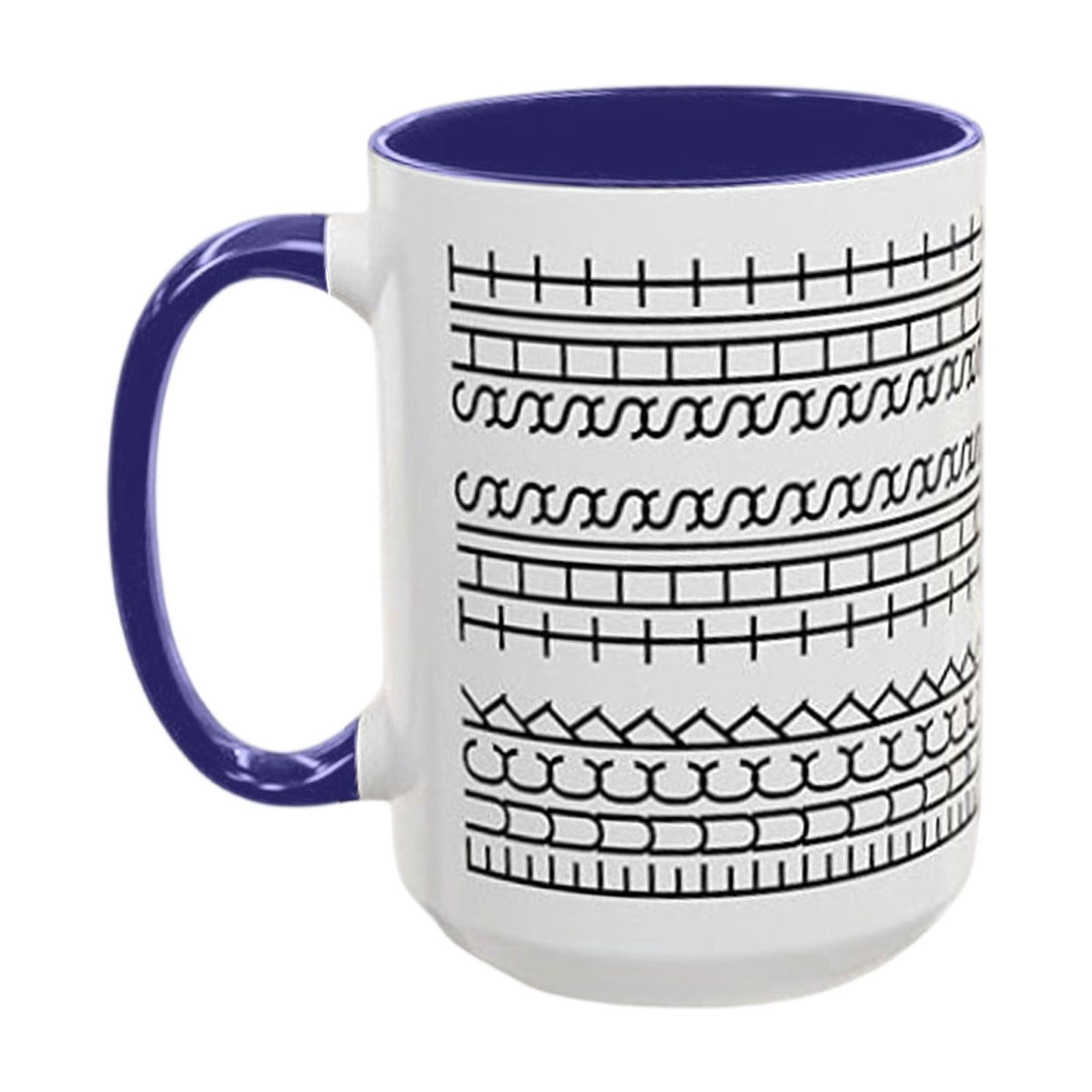 Ceramic Coffee Mug with Red Handle and Interior Unique Black Geometric ...