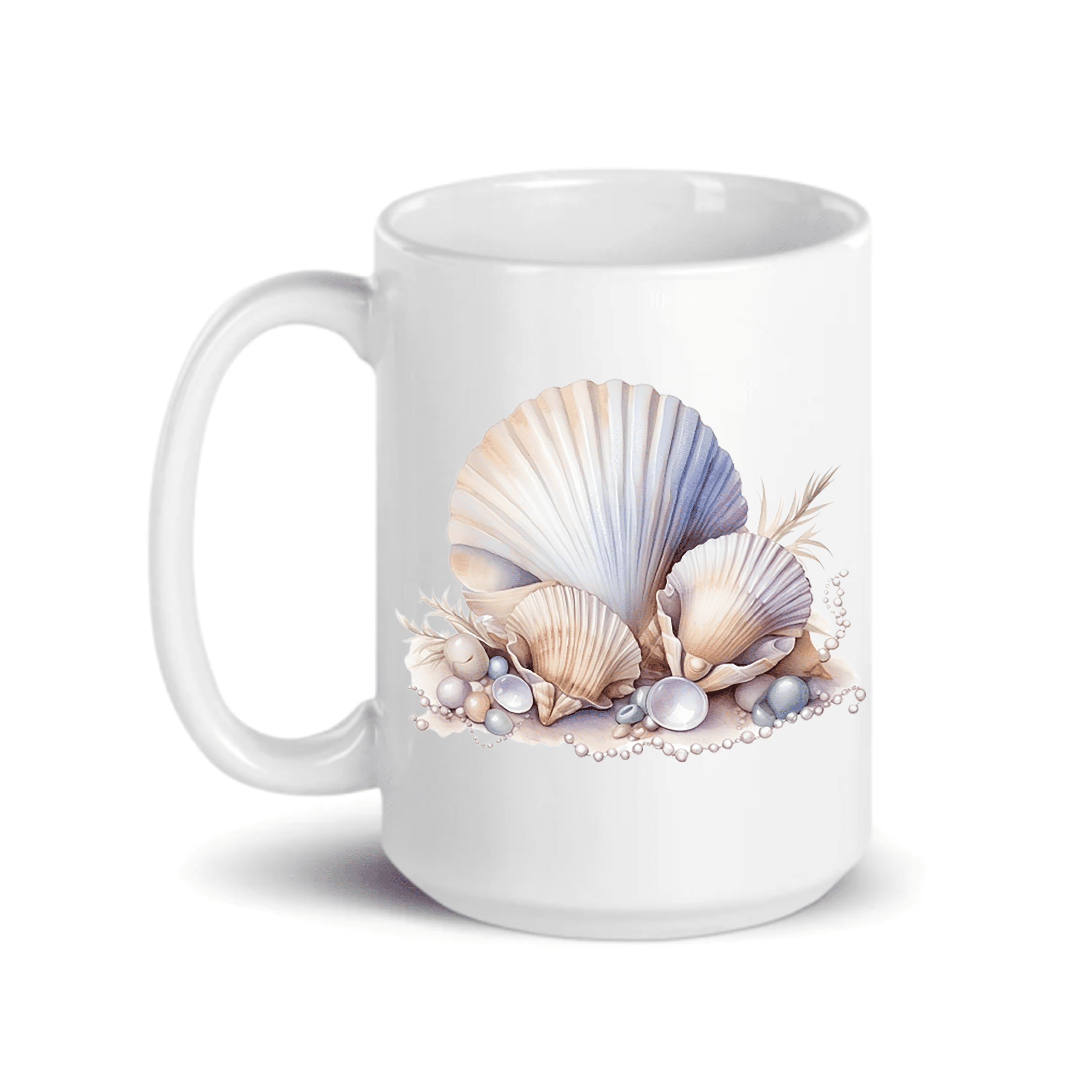 Ceramic Coffee Mug with Seashells Design - 15 OZ Large Ceramic Mug with ...
