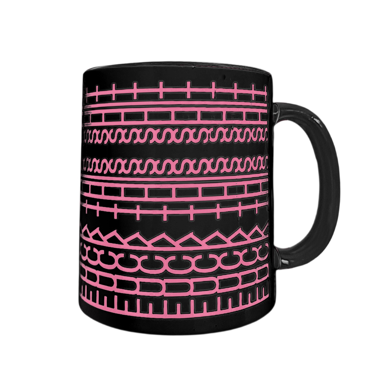 Ceramic Coffee Mug with Unique Black and White Geometric Patterns, Red ...