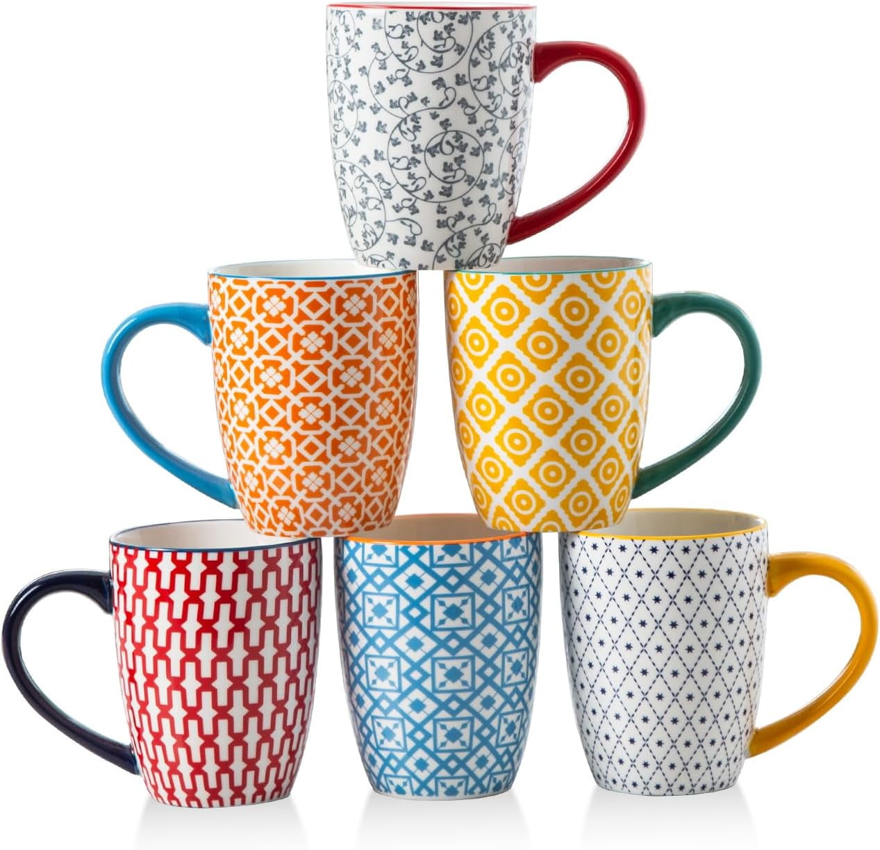 Ceramic Coffee Mugs Set - 16 Oz Large Porcelain Tea Cups with Handle ...