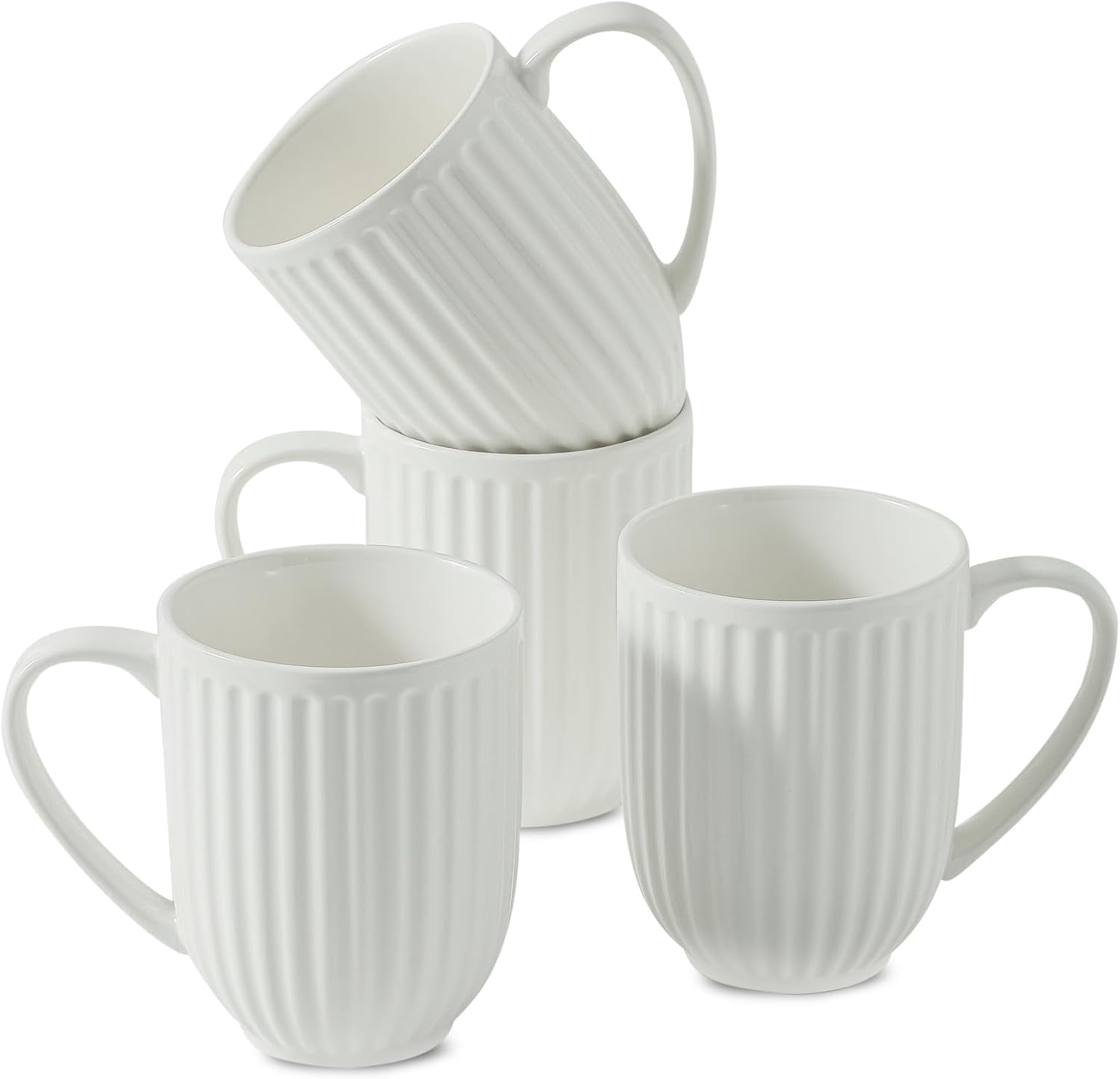 Ceramic Coffee Mugs Set of 4, 16 Oz Large Ribbed Coffee Cups with Big ...