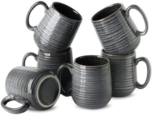 Ceramic Coffee Mugs Set of 6, Large Coffee Cups 12 oz, Latte Mug with ...