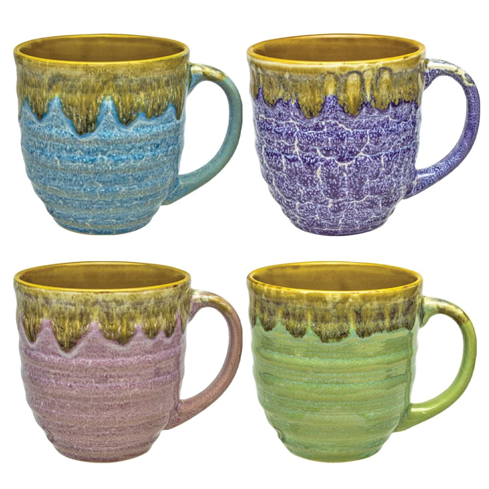 Ceramic Coffee Mugs Set of 4, Large 20 oz, Microwave Safe Glazed Unique ...