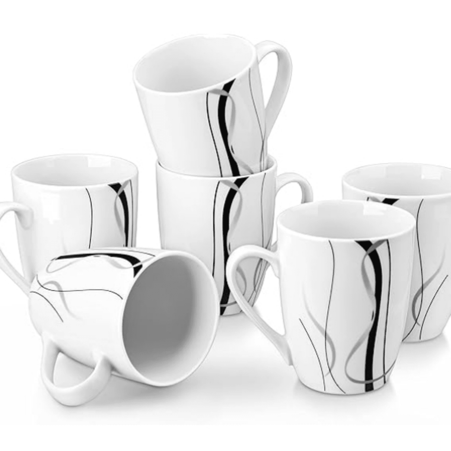 Ceramic Coffee Mugs Set of 6, 11 OZ Coffee Cups Set with Handle, White ...