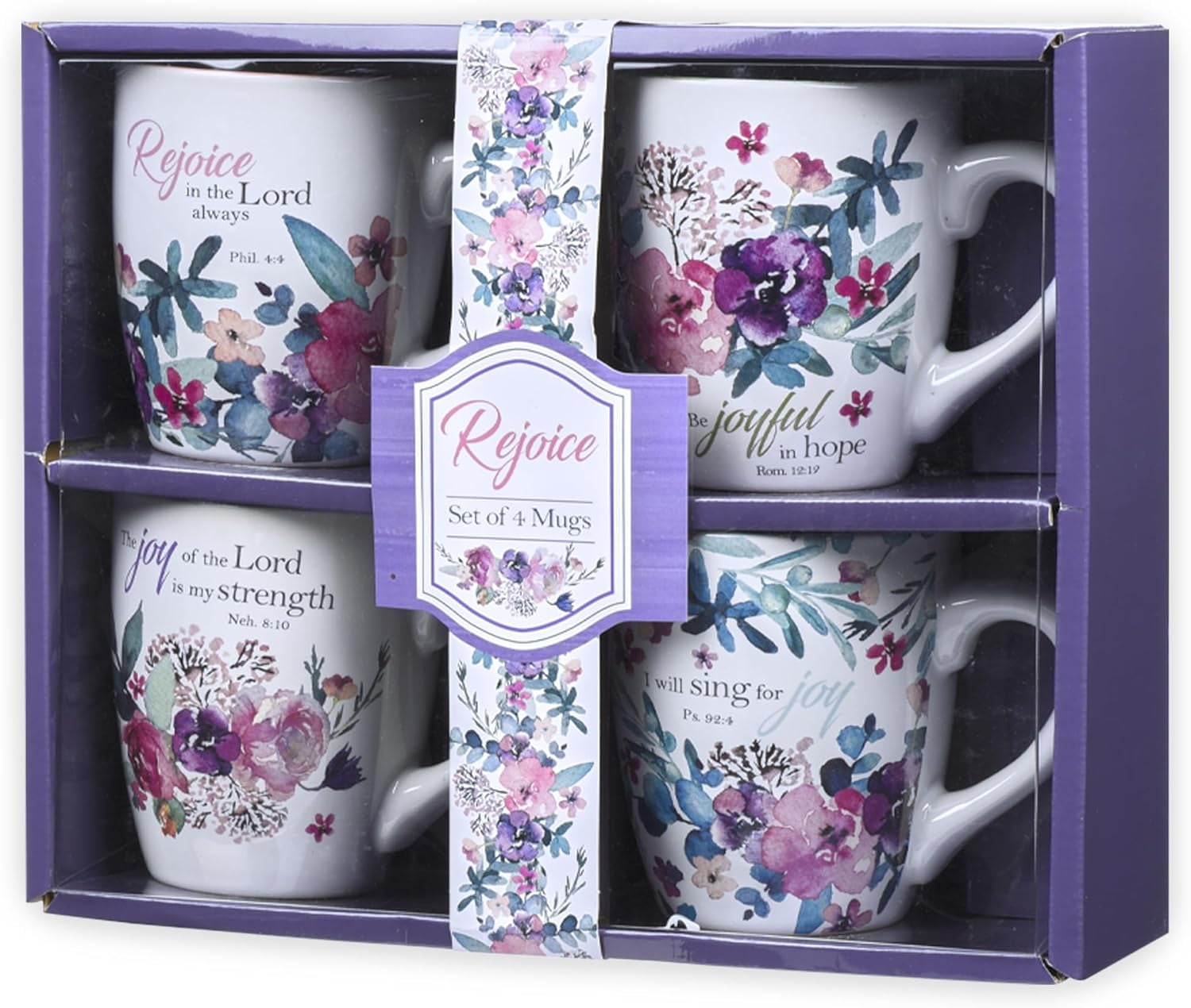 Ceramic Coffee or Tea Mug Set for Women, Rejoice Watercolor Flowers ...