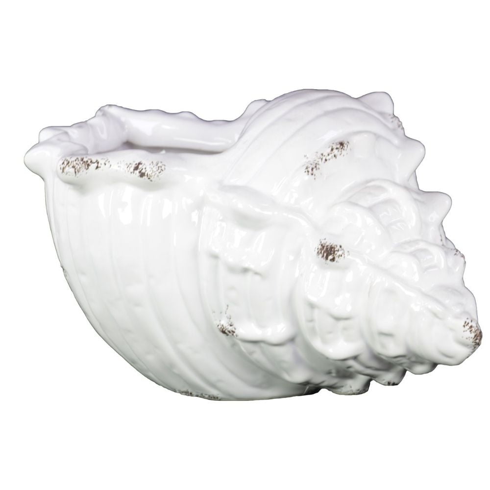 Ceramic Conch Large Shell Distressed Gloss White - Walmart.com