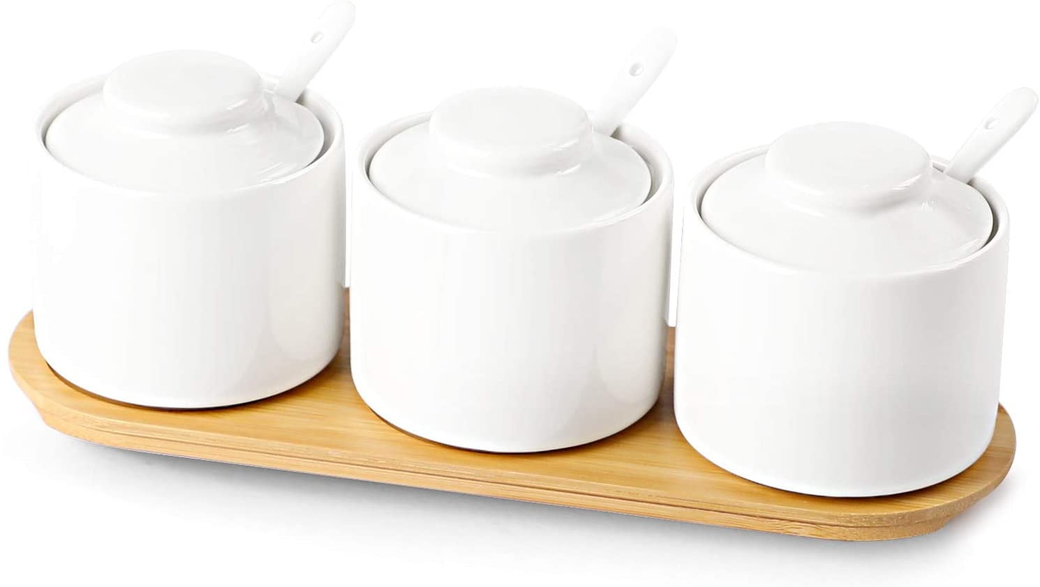 Ceramic Condiment Jar with Tray,Condiment Pot Spoon and Lid,Seasoning ...