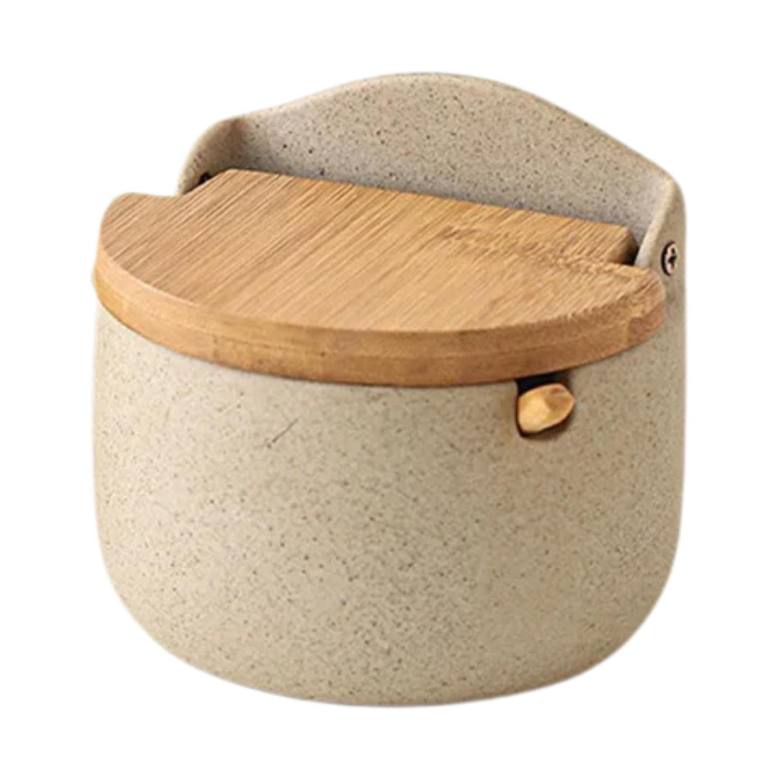 Ceramic Condiment Pot Porcelain Sugar Bowl Bamboo Lid Seasoning Box ...