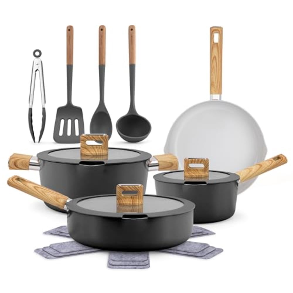 Ceramic Cookware Set with Cooking Utensils 14-Piece Nonstick Cookware ...