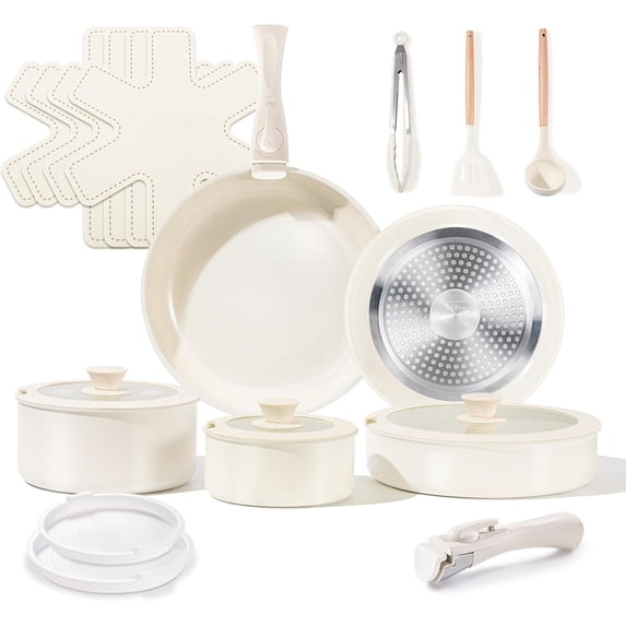 Ceramic Cookware Set Non with Detachable Handles, Nonstick Pans and ...