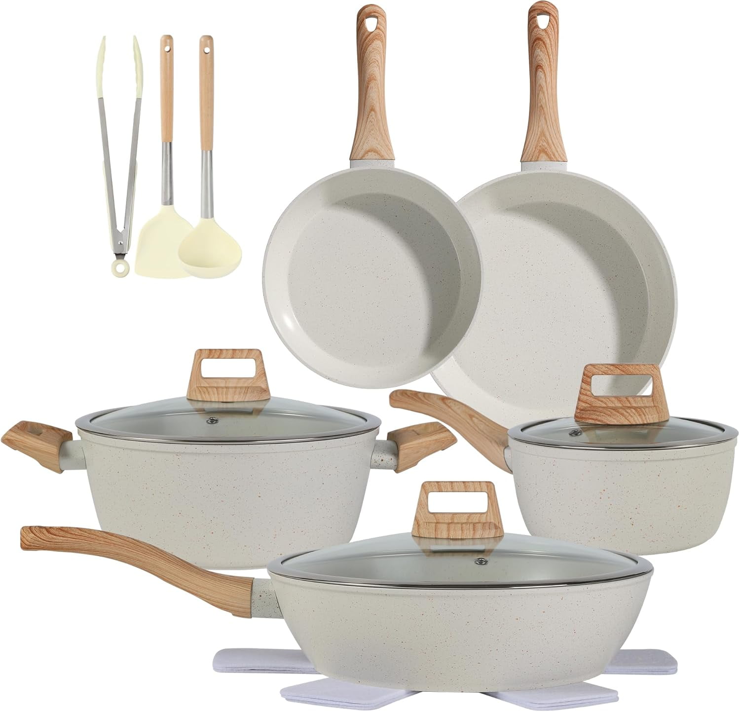 Ceramic Cookware Sets 15 count Pots and Pans Set Non (white15 ...