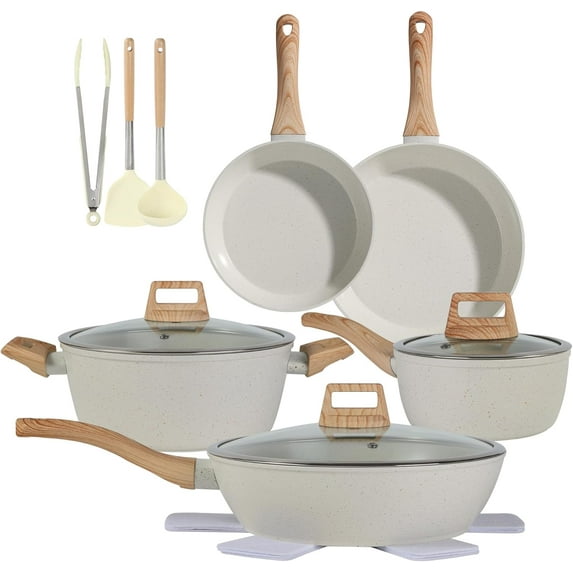 Ceramic Cookware Sets 15 count Pots and Pans Set Non (white15 ...