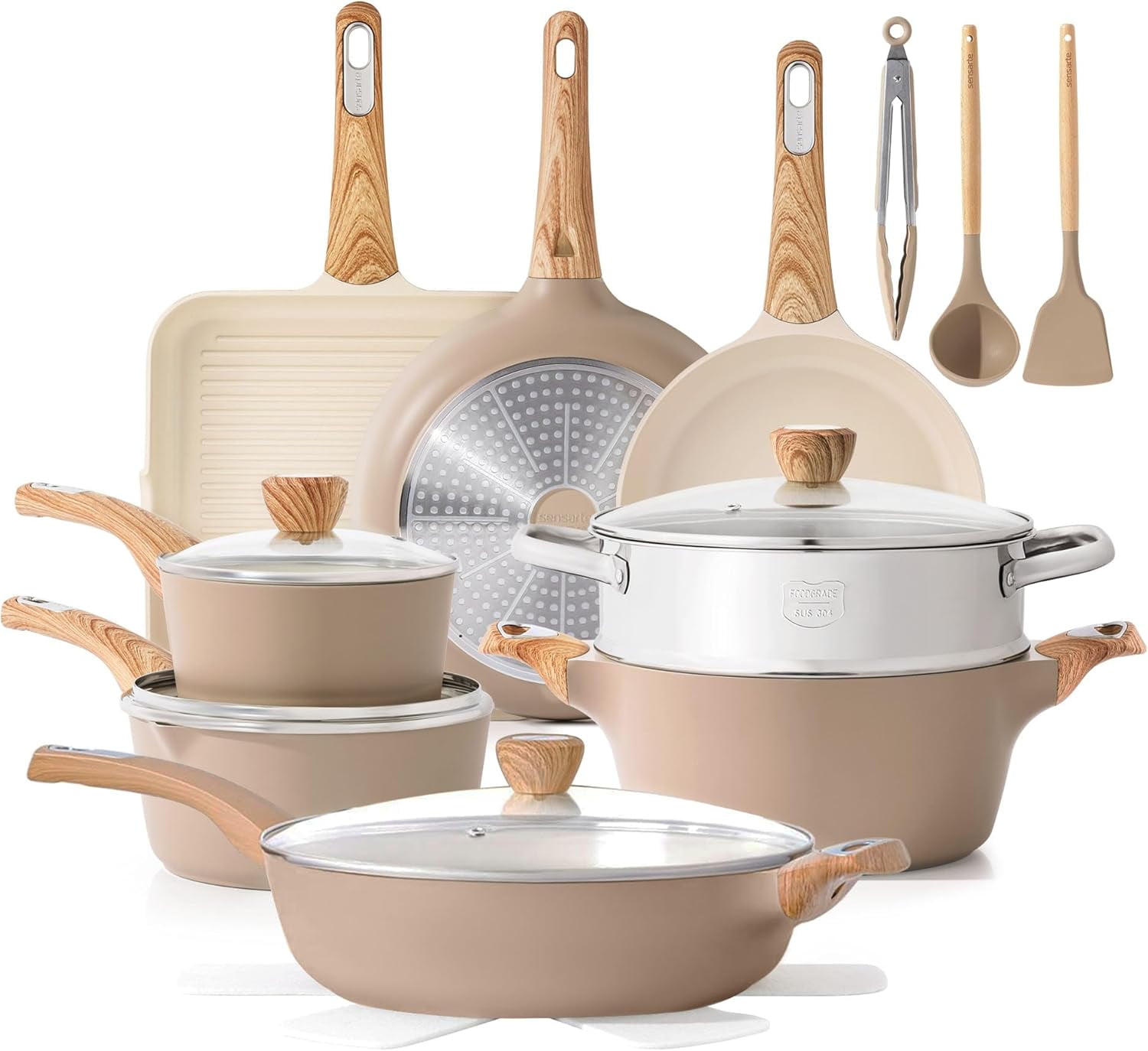 Ceramic Cookware Sets Pots and Pans Set Nonstick 20-Piece Induction ...