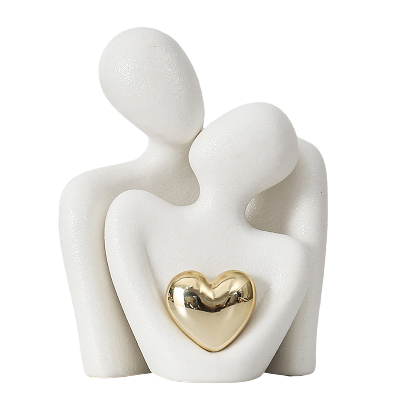 Ceramic Couple Hug Figurine with Golden Love Heart Men Women Embrace ...