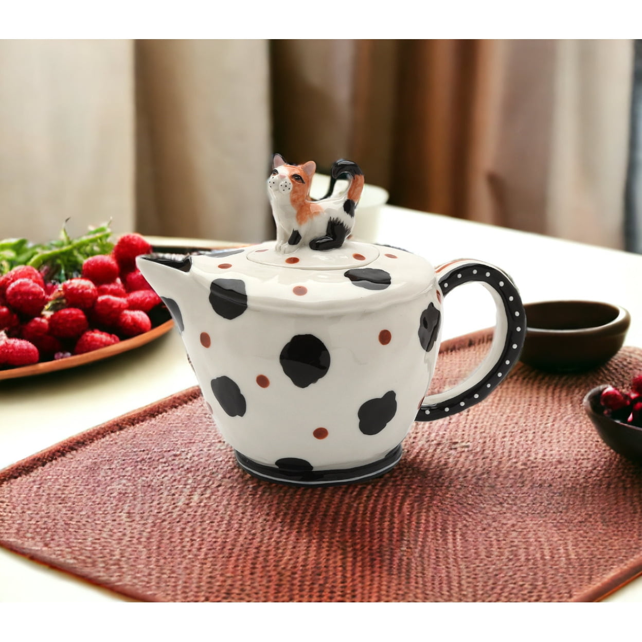 Ceramic Cow-Print Cat Teapot 7x4x6.125 inches Unique Gift for Cat ...