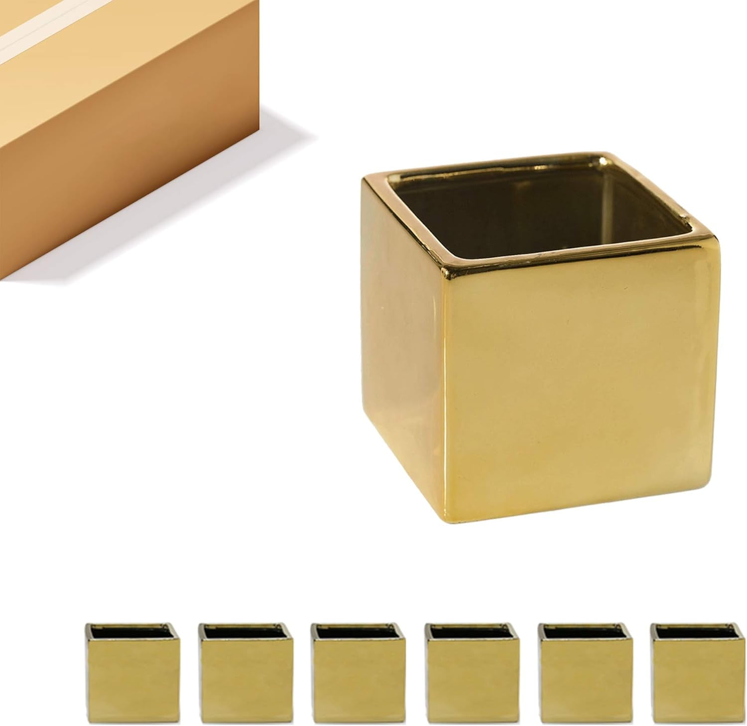 Ceramic Cube Vase Set of 6, Modern Square Planter for 5" Succulents or ...