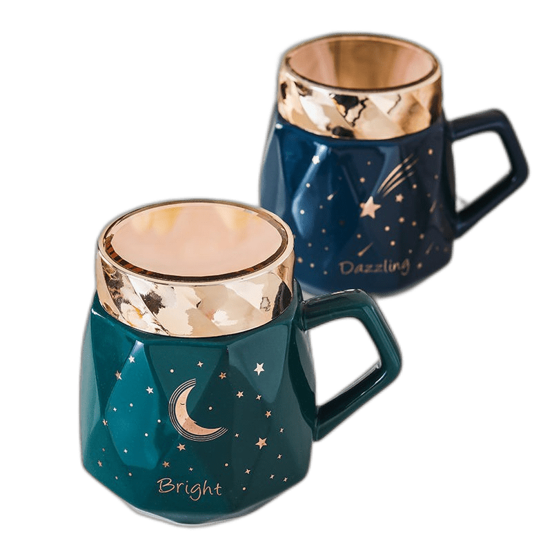 Ceramic Cup Mirror Mug With Lid Spoon Good-Looking Couple Office Coffee ...