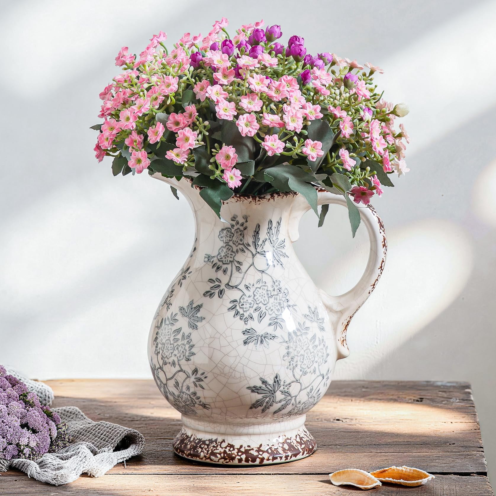 Ceramic Decorative Vase 107-vintage Blue - 9.7 Inch Chinoiserie Floral ...