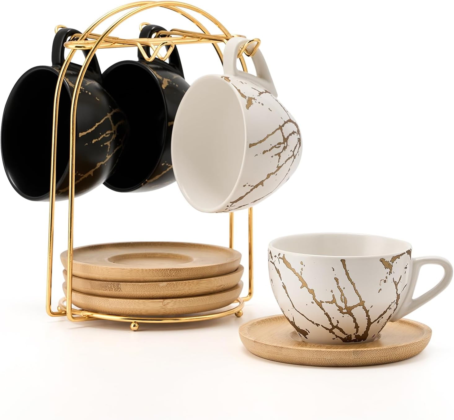 Ceramic Demitasse Espresso Cups Set with Saucers and Metal Stand, 8 oz ...