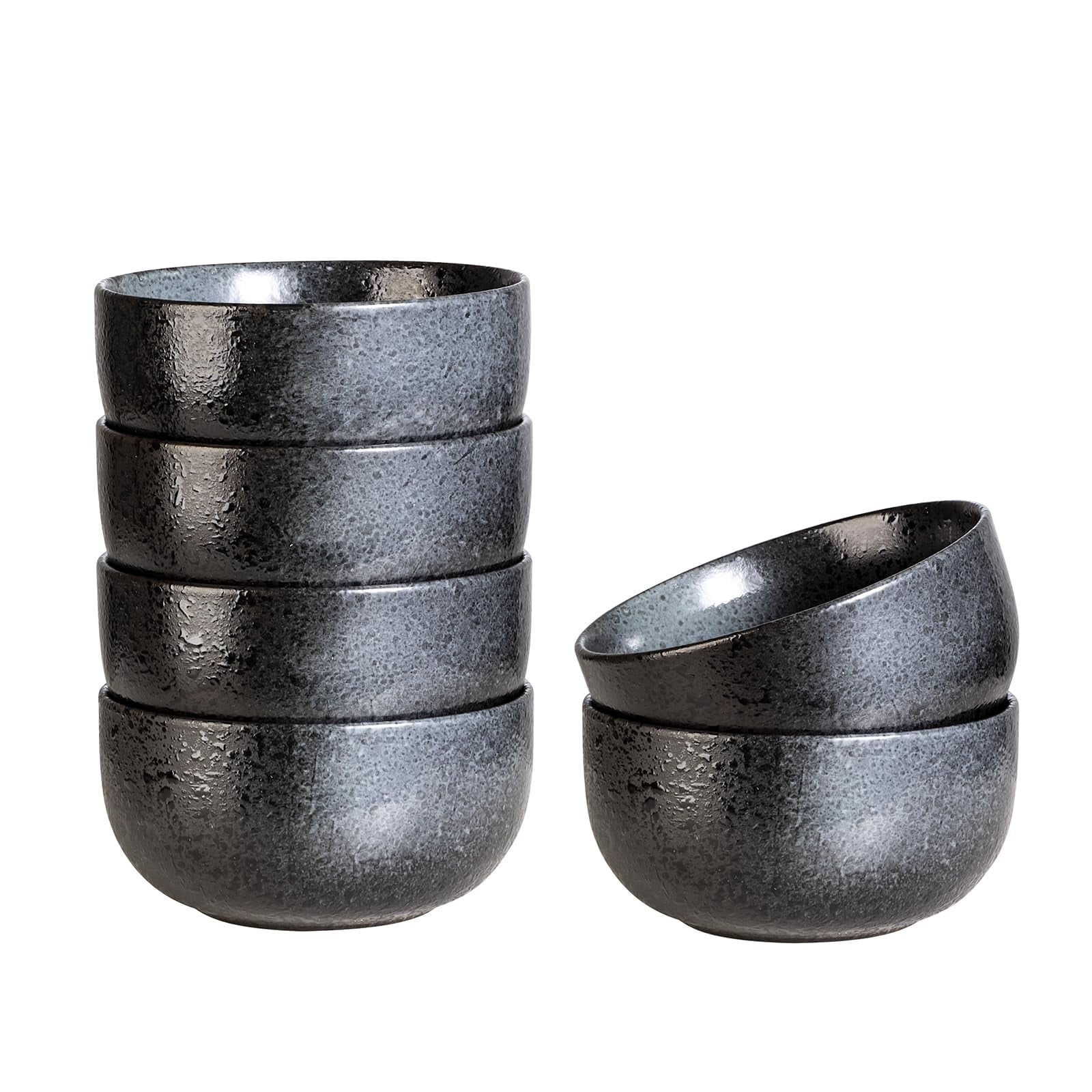 Ceramic Dining Bowl Set Black and Grey 4.25 inch, 6 Count, 9 Ounces for ...