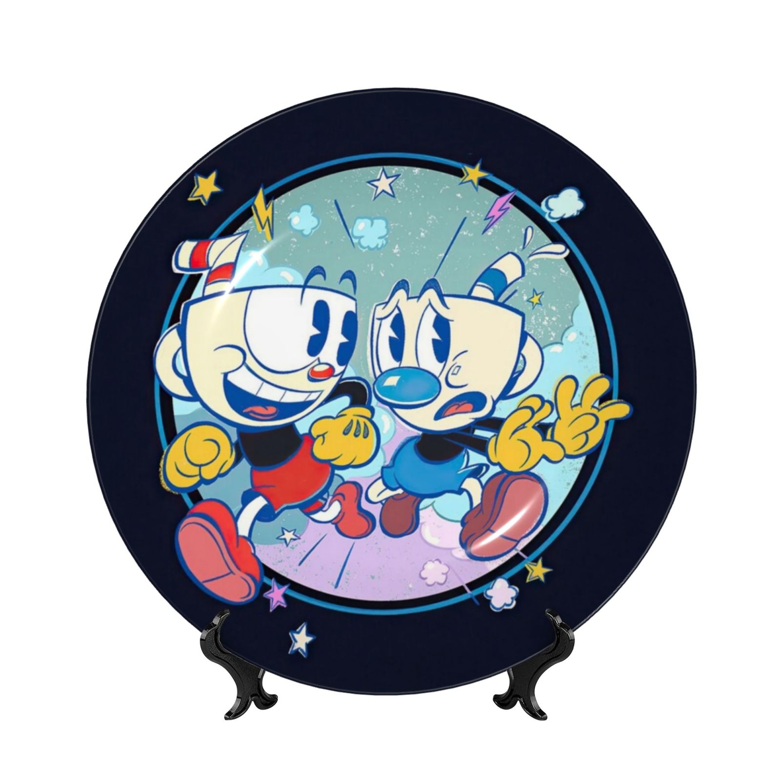 Ceramic Dinner Plates Cuphead Mugman Bone China Decorative with Display ...