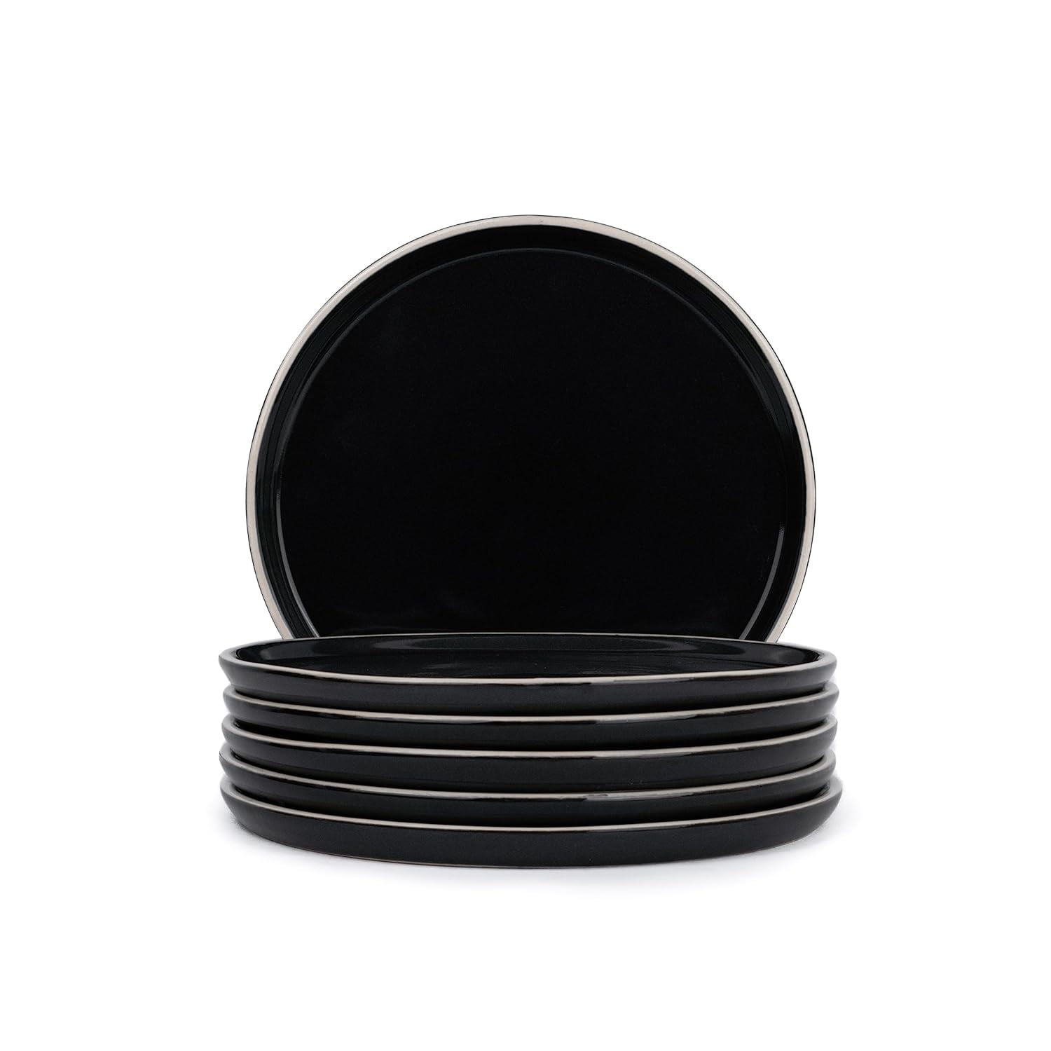 Ceramic Dinner Plates Set Of 6 Pieces, Black With White Rim | Ceramic ...