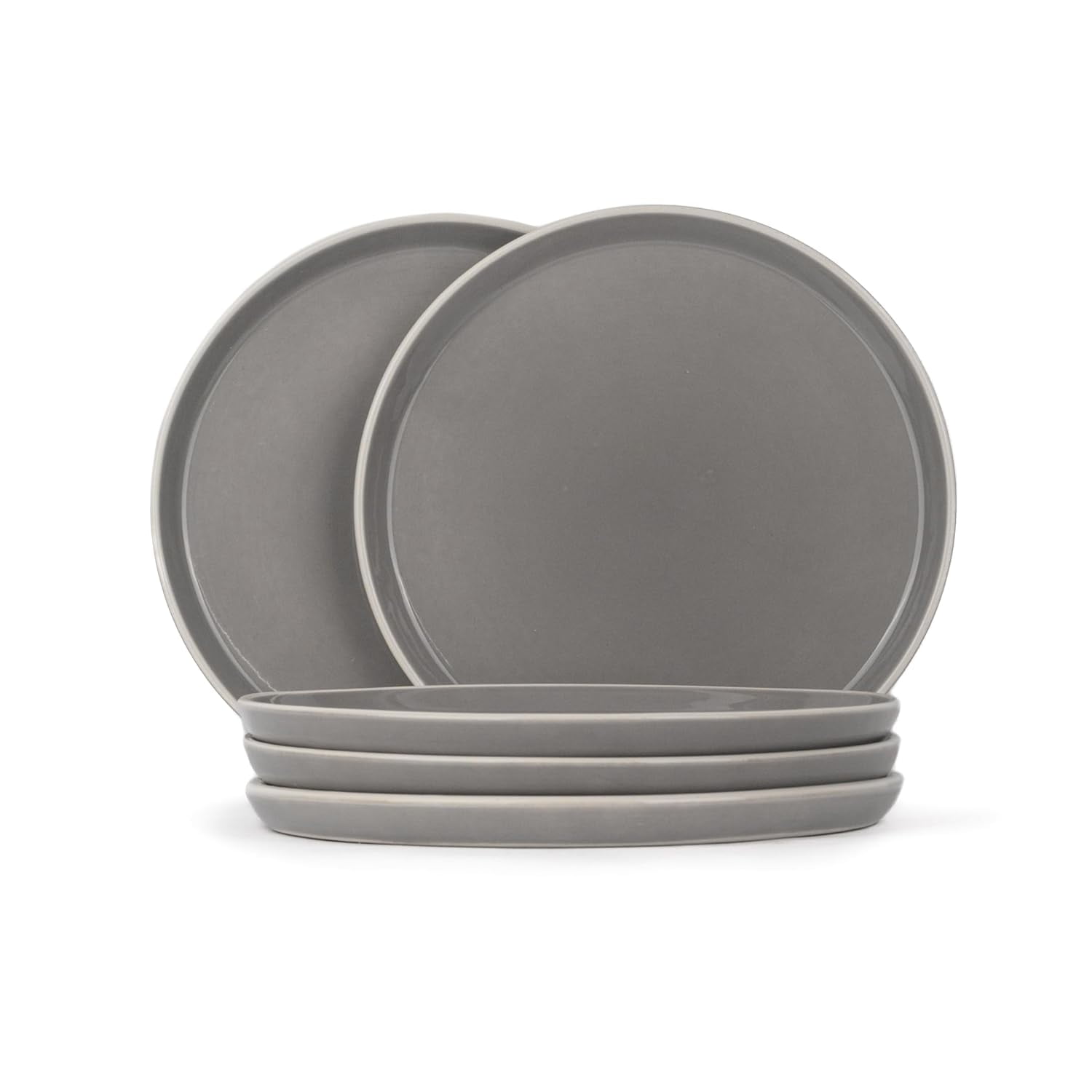 Ceramic Dinner Plates Set Of 6 Pieces, Grey With White Rim Carving ...