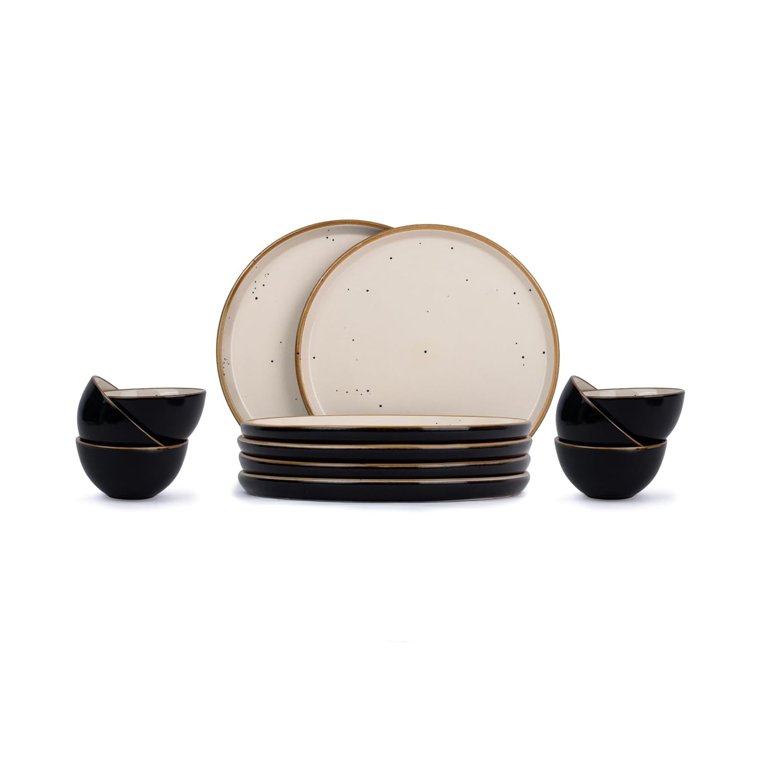 Ceramic Dinner Set Of 12 Pcs, Black Ivory | Crockery Set For Dining ...