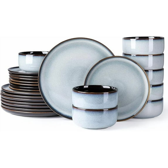 Ceramic Dinnerware Set of 4, Poreclain Plates, Bowls, Handmade Reactive ...