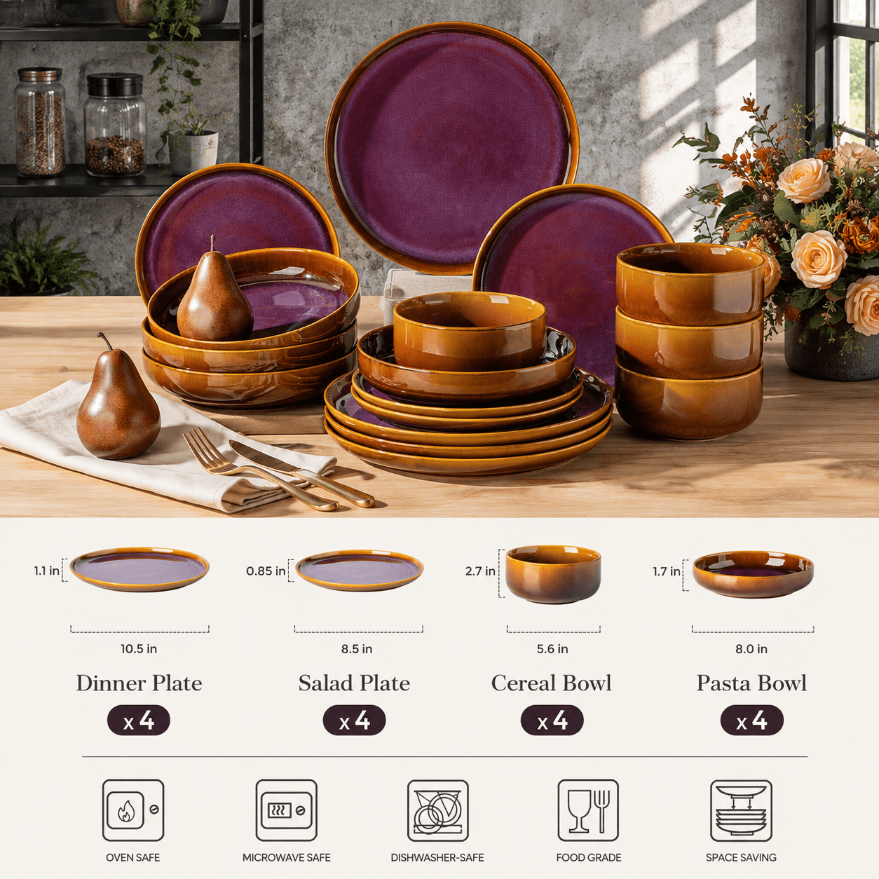 Ceramic Dinnerware Set For 4 16-piece Plates And - Walmart.com