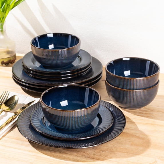 Ceramic Dinnerware Sets 12 Embossed Elegant Stoneware Plates And ...