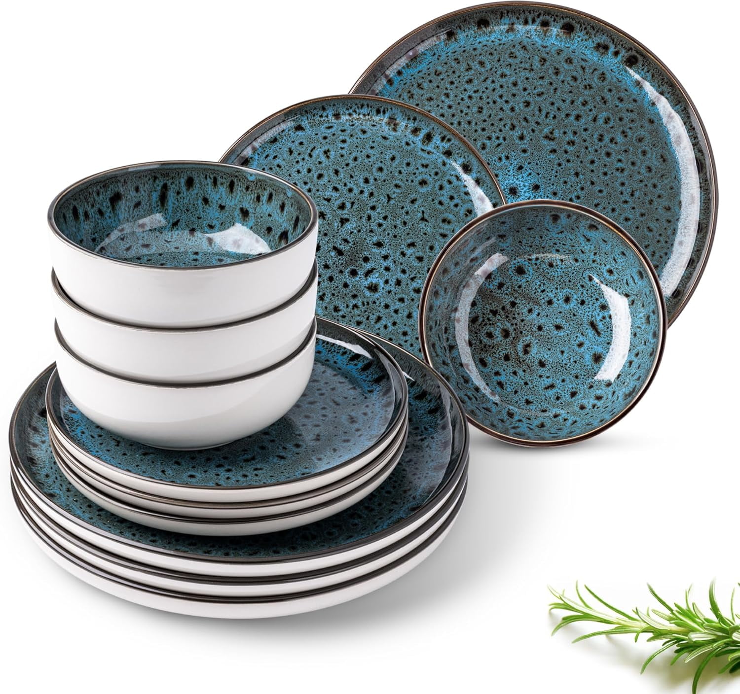 Ceramic Dinnerware Sets, 12 Piece Embossed Elegant Stoneware Plates and ...
