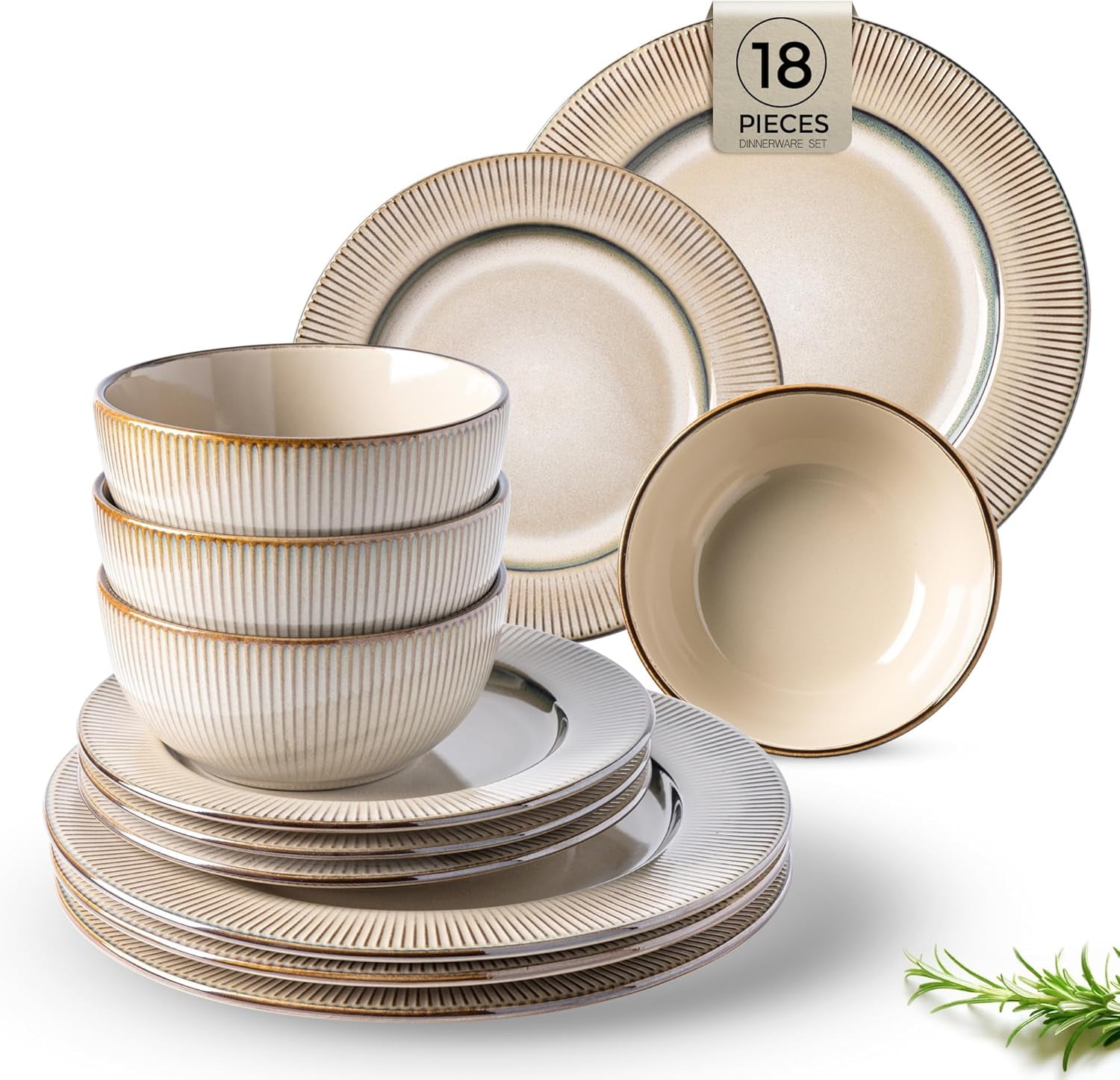 Ceramic Dinnerware Sets, 18 Piece Embossed Elegant Stoneware Plates and ...