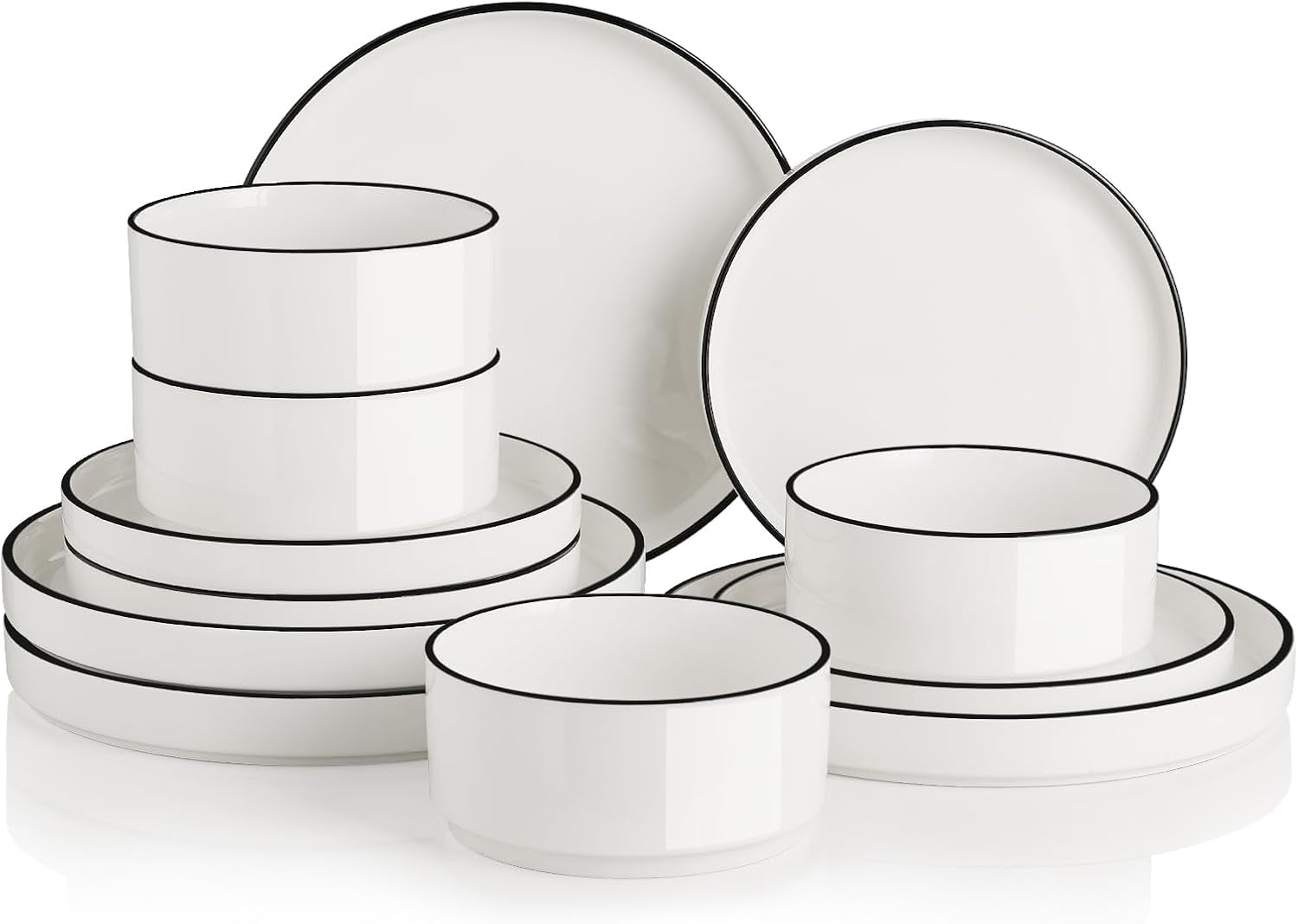 Ceramic Dinnerware Sets for 4, 12 Pieces Porcelain Plates and Bowls Set ...