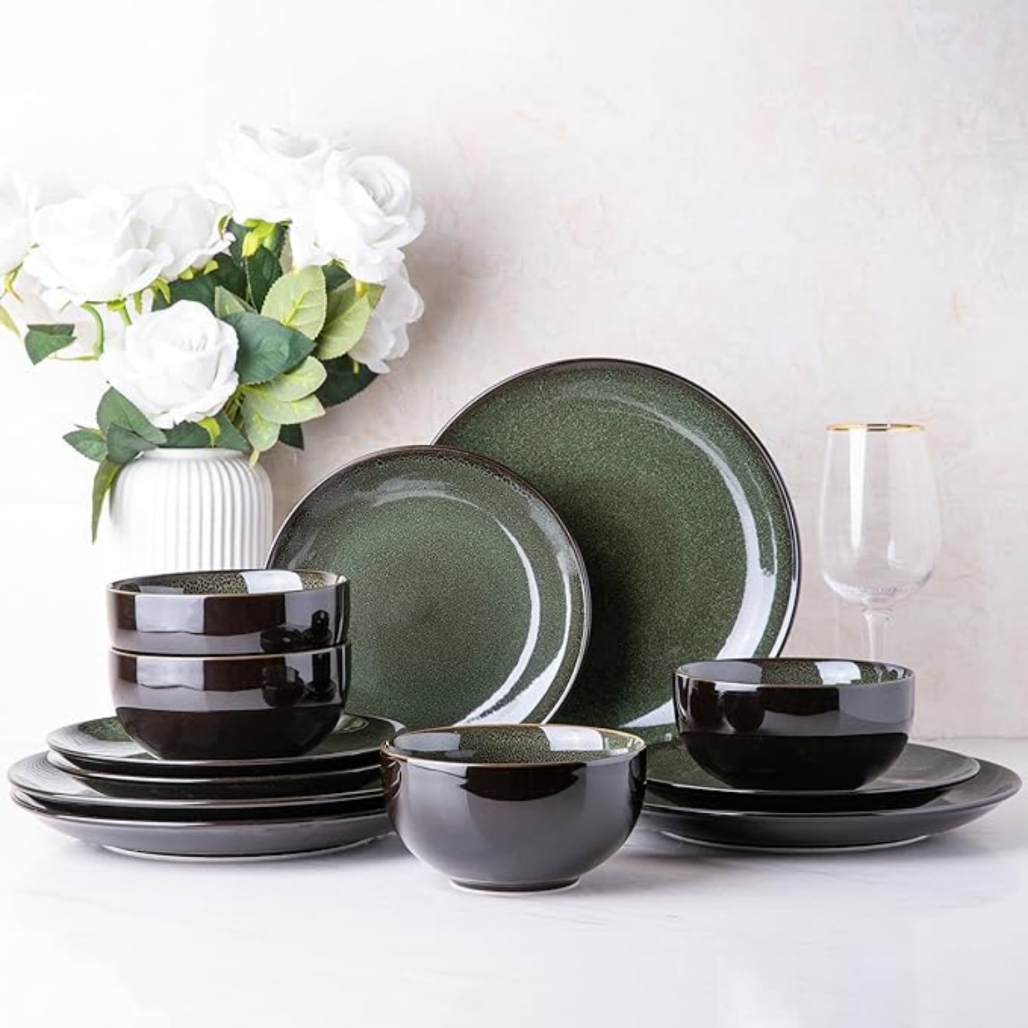 Ceramic Dinnerware Sets for 4,Handcraft Stoneware Plates and Bowls Sets ...